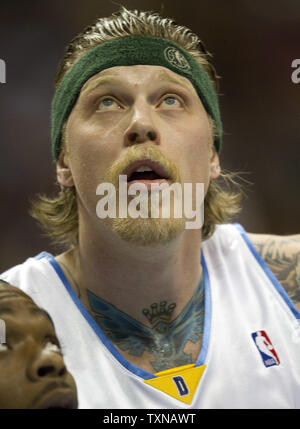 Denver Nuggets forward Chris Andersen (11) illustrates a foul to ...
