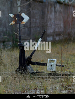 Safety Sign at Railroad Switch Point Stock Photo - Alamy