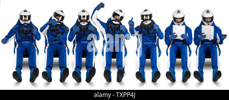 Rally drive and co-pilot passenger reading the pacenote book hover with ...