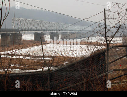 Freedom Bridge and the DMZ fence, Demilitarized Zone (DMZ) between ...