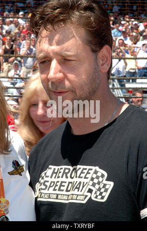 Actor Russell Crowe visits the pit area before the start of the ...