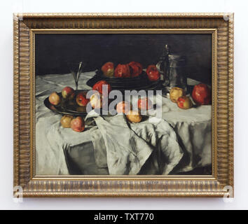 This still-life painting by Carl Schuch depicts a variety of objects ...