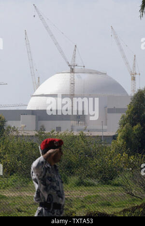 The reactor building of the Bushehr nuclear power plant in the Bushehr ...