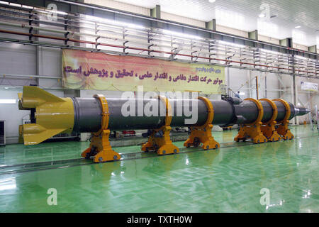 Iran's missile Sejil 2 is seen before its launch by Iranian armed ...