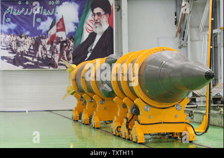 Iran's missile Sejil 2 is seen before its launch by Iranian armed ...