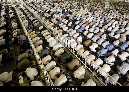 Iranian worshippers pray during Friday prayers at the Tehran university ...