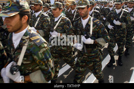 Iranian Army soldiers march on September 21, 2009 during a military ...