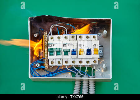 Electrical fire dangers at home. Electrical system burn out because of ...