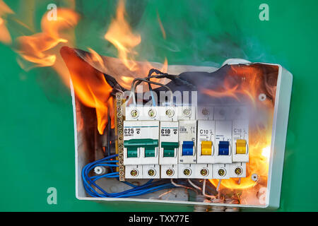 Faulty electrical fuse box Stock Photo - Alamy