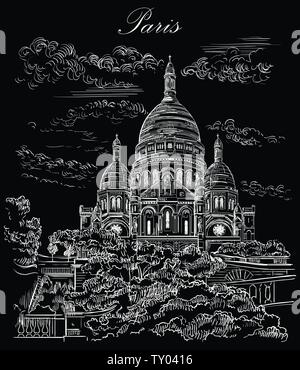 Vector hand drawing Illustration of Montmartre (Paris, France ...