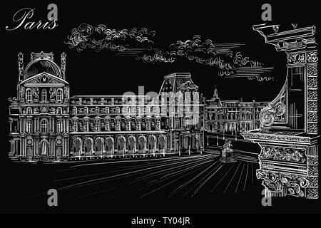 Vector hand drawing Illustration of Louvre museum (Paris, France ...