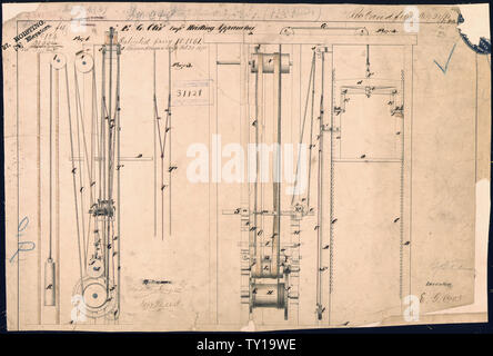 Otis's safety elevator patent. Patent drawing, dated 15th January 1861 ...