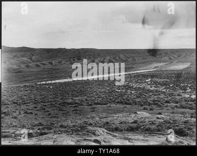 Pathfinder Dam site; view looking up the North Platte River showing the ...