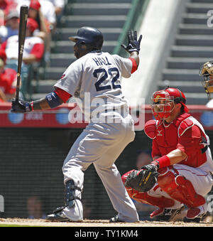 Boston Red Sox's Bill Hall, right, celebrates a two-run home run in the ...