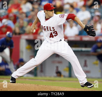 Los Angeles Angels pitcher Garrett McDaniels (57) delivers during the ...