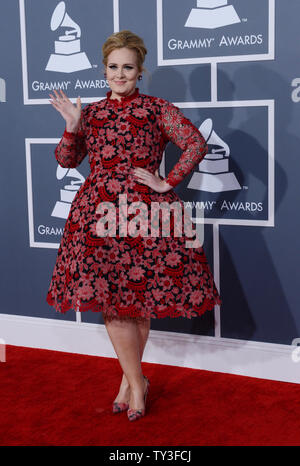 Adele arrives at the 55th annual Grammy Awards on Sunday, Feb. 10, 2013 ...