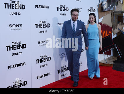 Actor Seth Rogan and his wife Lauren Miller arrive for the premiere of ...