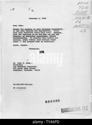 February 2, 1986 Letter from Ronald Reagan to Mrs. William Loeb ...