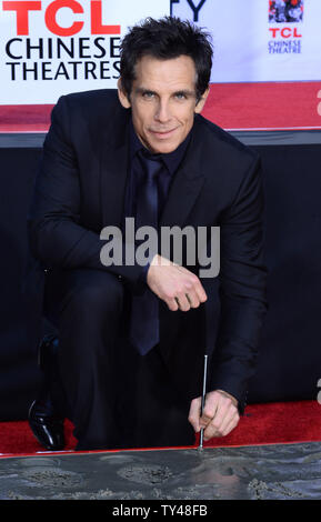 Actor Ben Stiller signs his name in concrete during the Ben Stiller ...