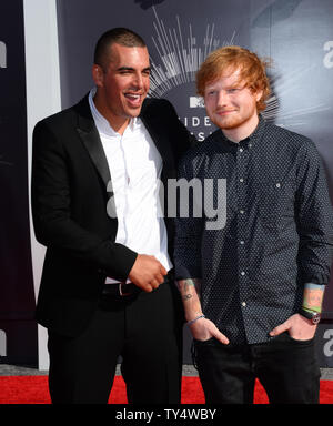 Emil Nava, left, and Ed Sheeran pose with the award for Best Male Video ...