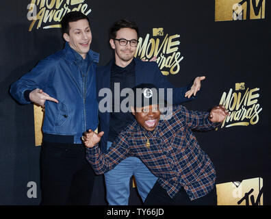 Actors Andy Samberg (L), Jason Mitchell (R) and Jorma Taccone ...