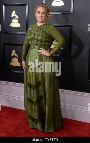 Singer Adele arrives for the 59th annual Grammy Awards held at Staples ...