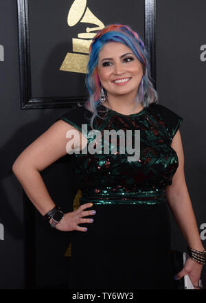 Maria Rice arrives at the 59th annual Grammy Awards at the Staples ...