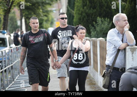 ostritz saxony germany juny 21 2019: Nazi NPD meeting - Schild und ...