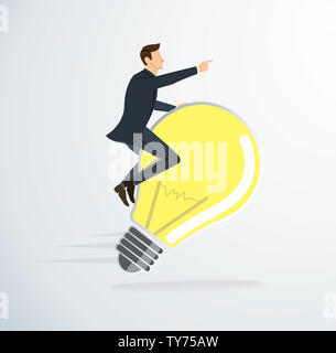a man riding light bulb icon concept of thinking. creative symbol Stock ...