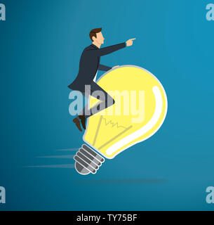 a man riding light bulb icon concept of thinking. creative symbol Stock ...
