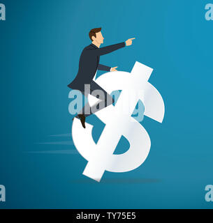 a man riding dollar icon. business concept illustration. way to success ...