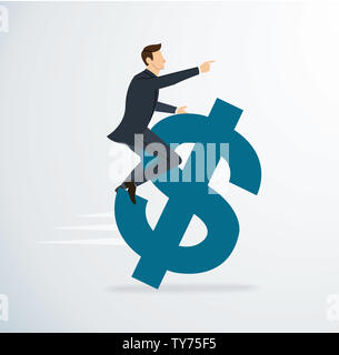 a man riding dollar icon. business concept illustration. way to success ...