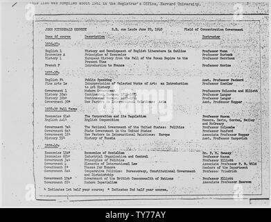 John F. Kennedy Harvard Course Transcript; Scope and content: A list of courses taken by John F ...