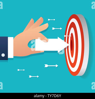 hand holding arrow icon point to target archery Stock Photo - Alamy