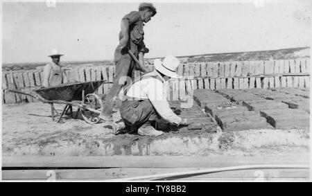 Making adobe bricks for CCC camp buildings Stock Photo - Alamy