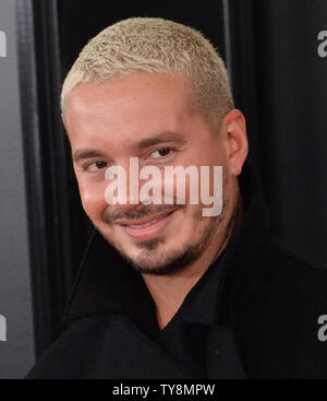 J Balvin arrives at the 61st Annual Grammy Awards red carpet at the ...