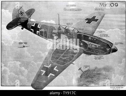 Messerschmitt Bf 109E fighter cutaway drawing, 1941 Stock Photo - Alamy