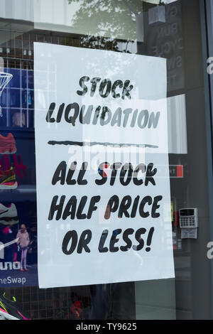 Stock liquidation sale sign in UK / British Retail High Street Shop ...