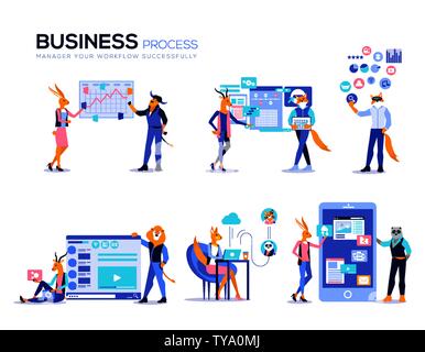 Business managing process concept art vector illustration. People work ...
