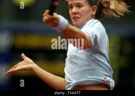 Patty Schnyder of Switzerland returns a forehand during her singles ...