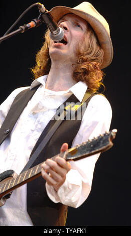 American rock singer Beck performs at the V festival in Hylands Park in ...