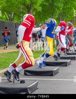 NFL team mannequins set up so that fans can take photos in their team's ...