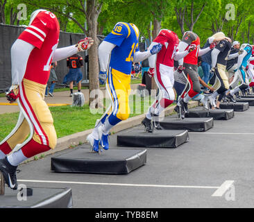 NFL team mannequins set up so that fans can take photos in their team's ...