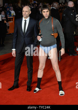 British actors Mark Strong and Sacha Baron Cohen attend the premiere of ...