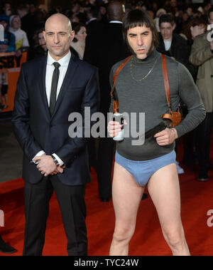 British actors Mark Strong and Sacha Baron Cohen attend the premiere of ...