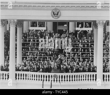 A photograph of Dwight D. Eisenhower delivering his Inaugural Address ...