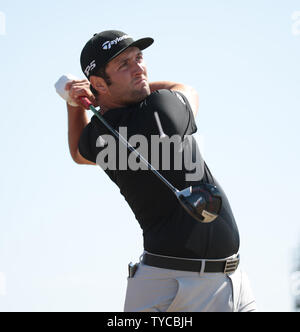 Spain's Jon Rahm tees off on the fourth hole during the first round at ...