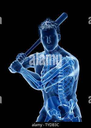 Baseball player skeleton - 3D illustration of male human skeleton ...