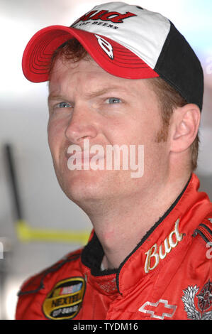 Dale Earnhardt Jr waits for his Nextel Cup qualifying run in the garage ...