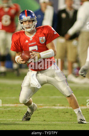 Kansas Jayhawks quarterback Todd Reesing gets in some throws during ...